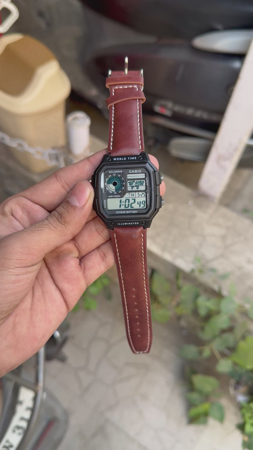 SB PREMIUM ILUMINATOR REGULAR BLACK BODY BROWN BELT DIGITAL WATCH – SB ...